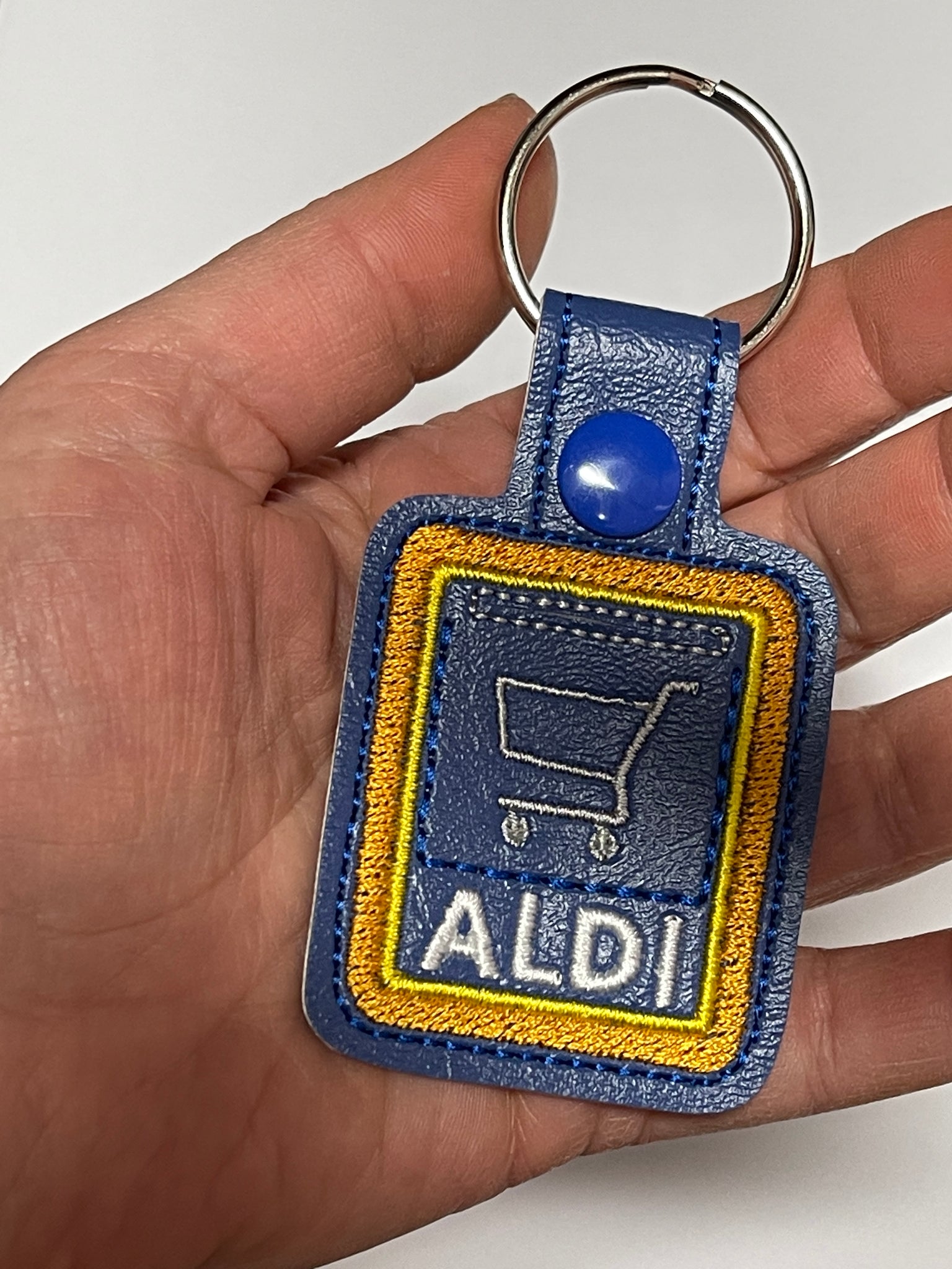 Aldi quarter holder Shopping cart keychain, Embroidered with Grocery c ...